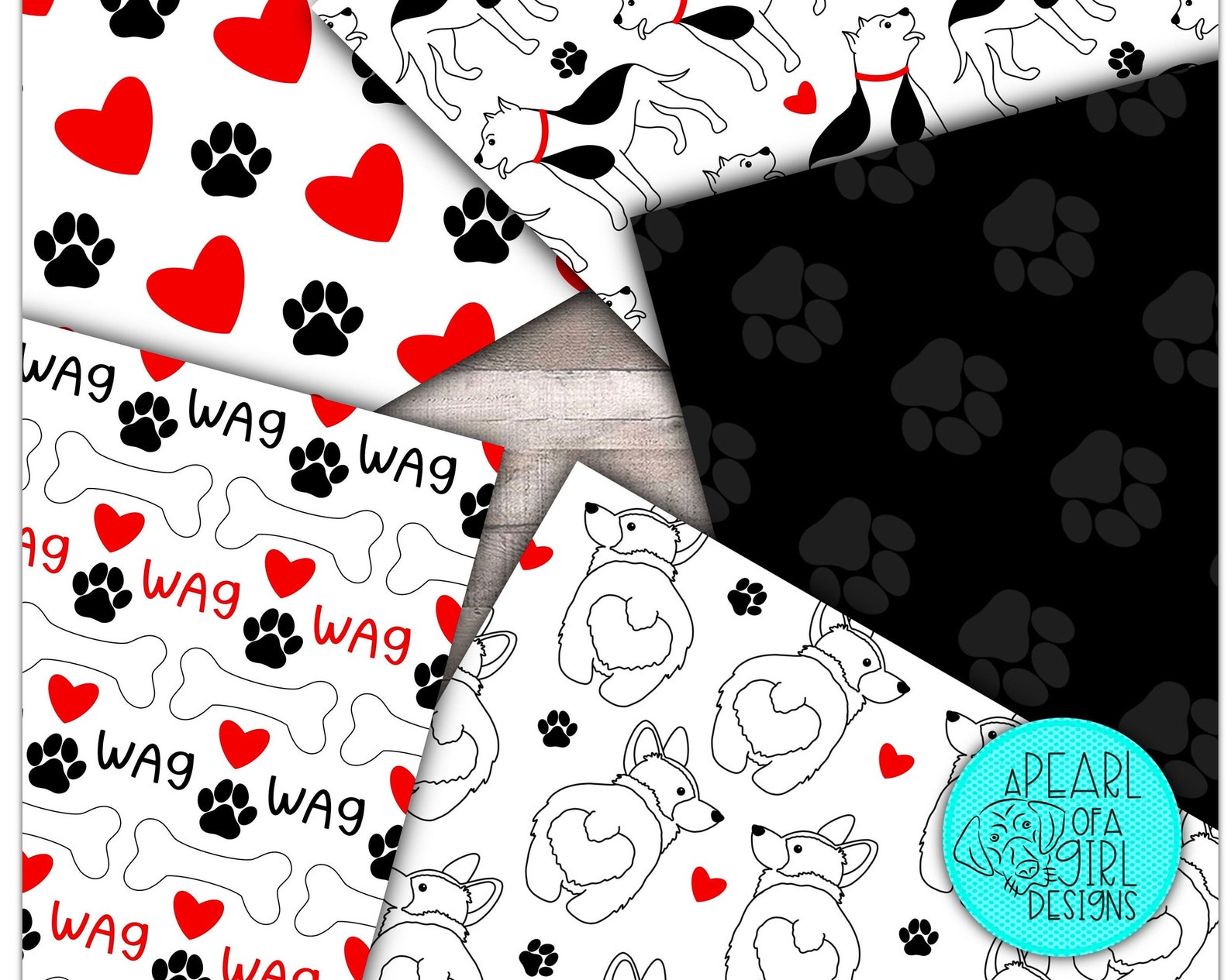 Puppy Love Digital Paper Pack, Printable Paper, Dog Digital Paper, Dog ...