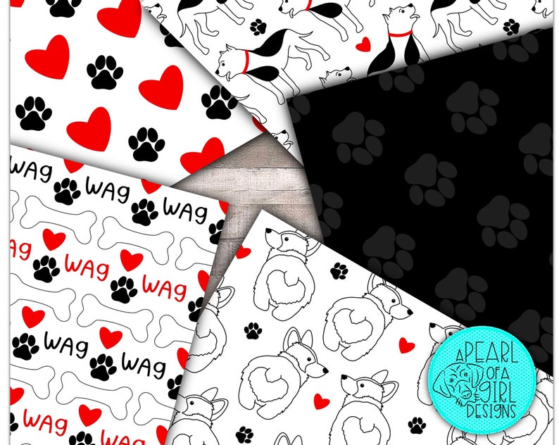 Puppy Love Digital Paper Pack, Printable Paper, Dog Digital Paper, Dog ...