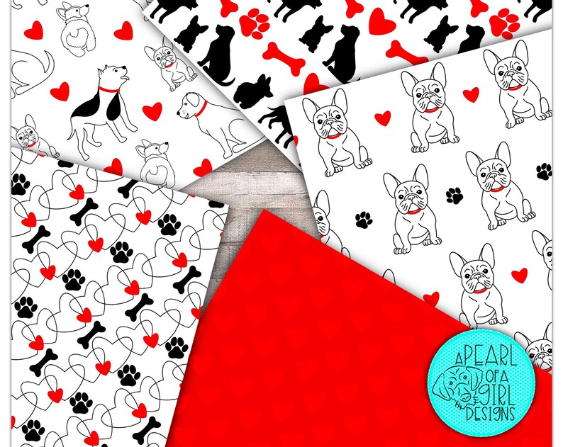 Puppy Love Digital Paper Pack, Printable Paper, Dog Digital Paper, Dog ...
