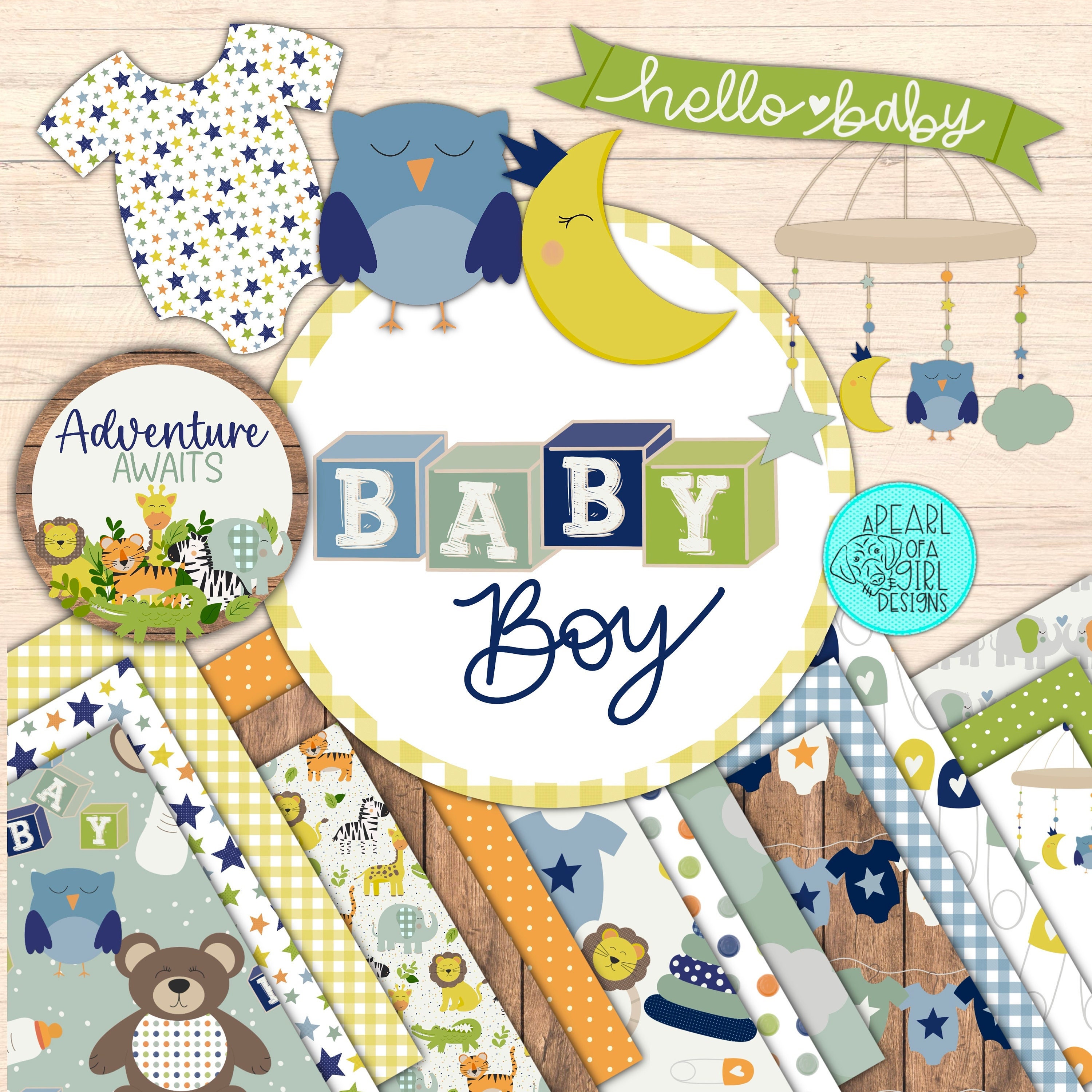 Baby Boy Digital Paper, Baby Scrapbook, Baby Boy Scrapbook Paper, Baby ...