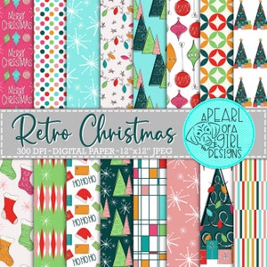 Retro Christmas Digital Paper, Vintage Christmas Paper, Mid Century ...