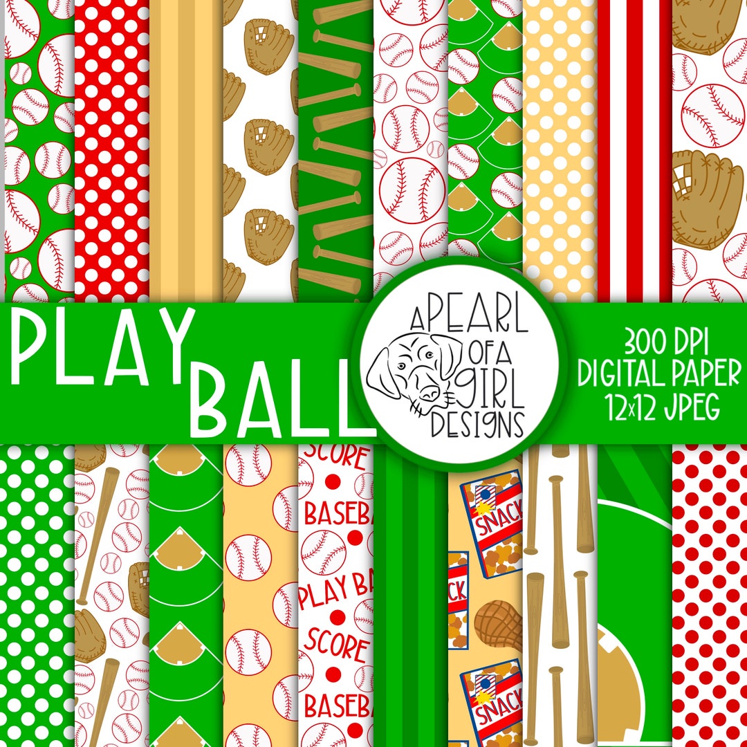 Play Ball Digital Paper Pack, Baseball Printable Paper, Scrapbook ...