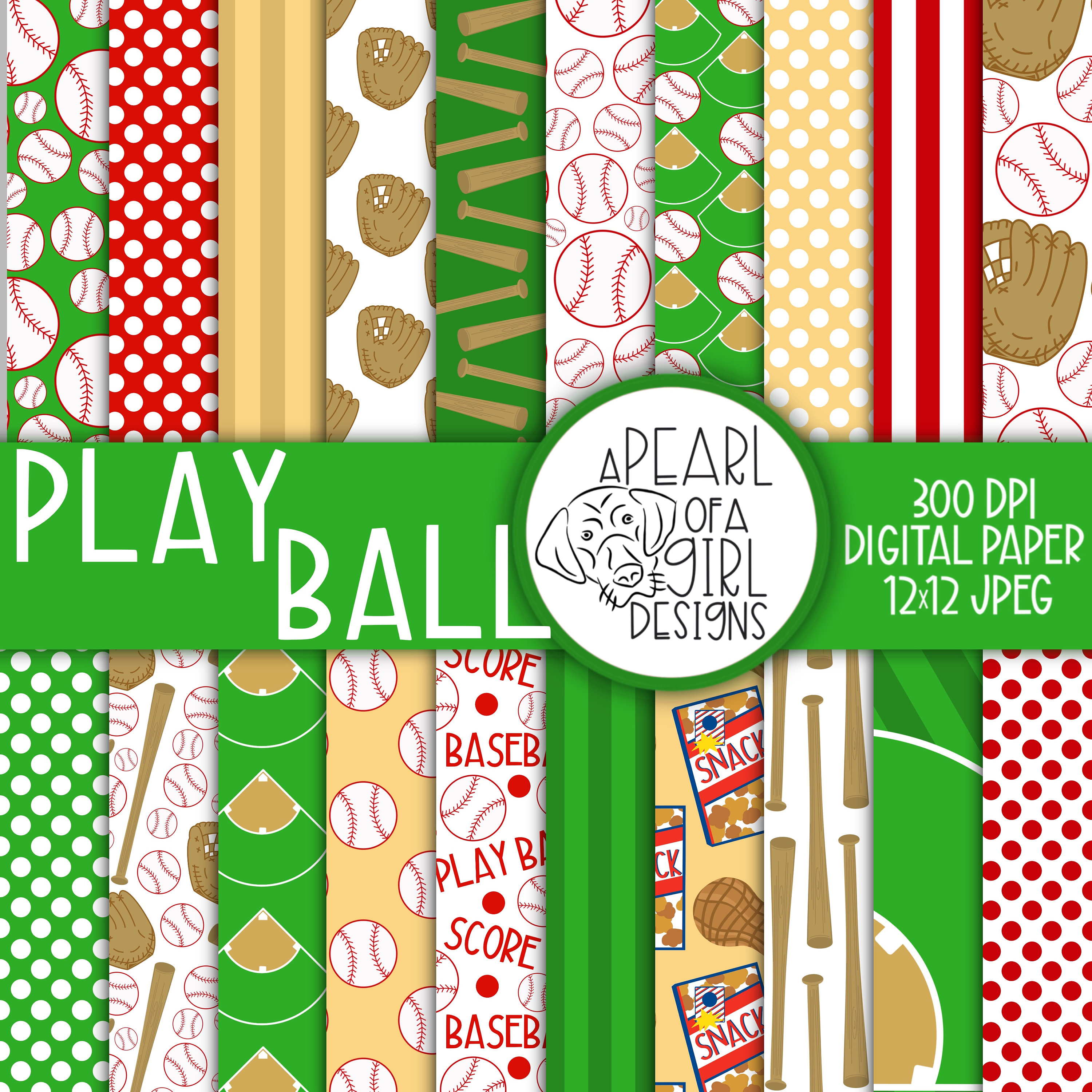 Play Ball Digital Paper Pack, Baseball Printable Paper, Scrapbook ...