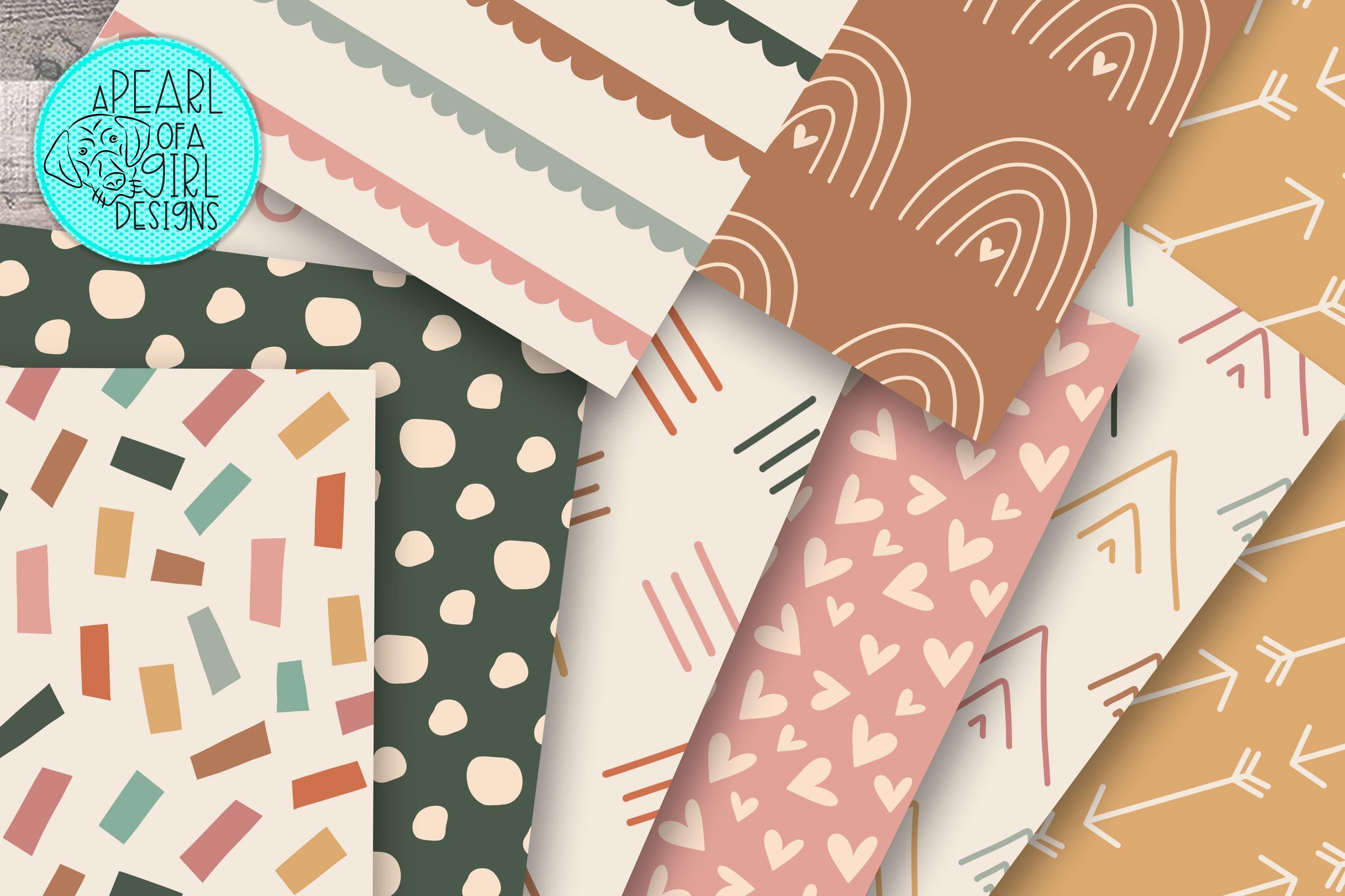 Boho Digital Paper, Boho Backgrounds, Bohemian Scrapbook Paper ...