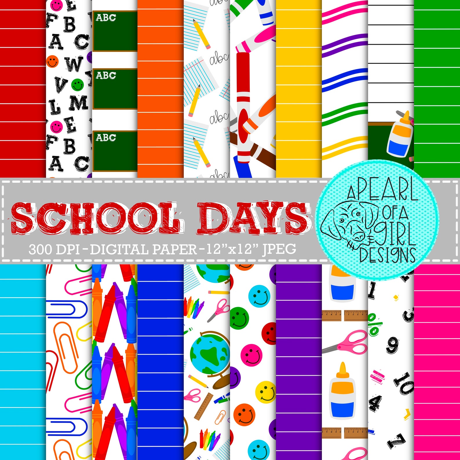 School Days Digital Paper, School Scrapbook Paper, Kids Scrapbook Paper ...