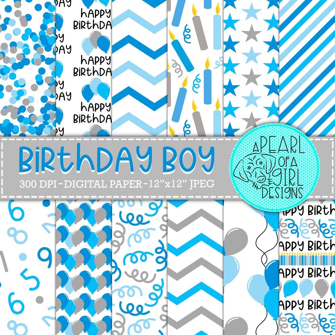 Birthday Boy Digital Paper Pack, Birthday Paper, Scrapbook, Happy ...
