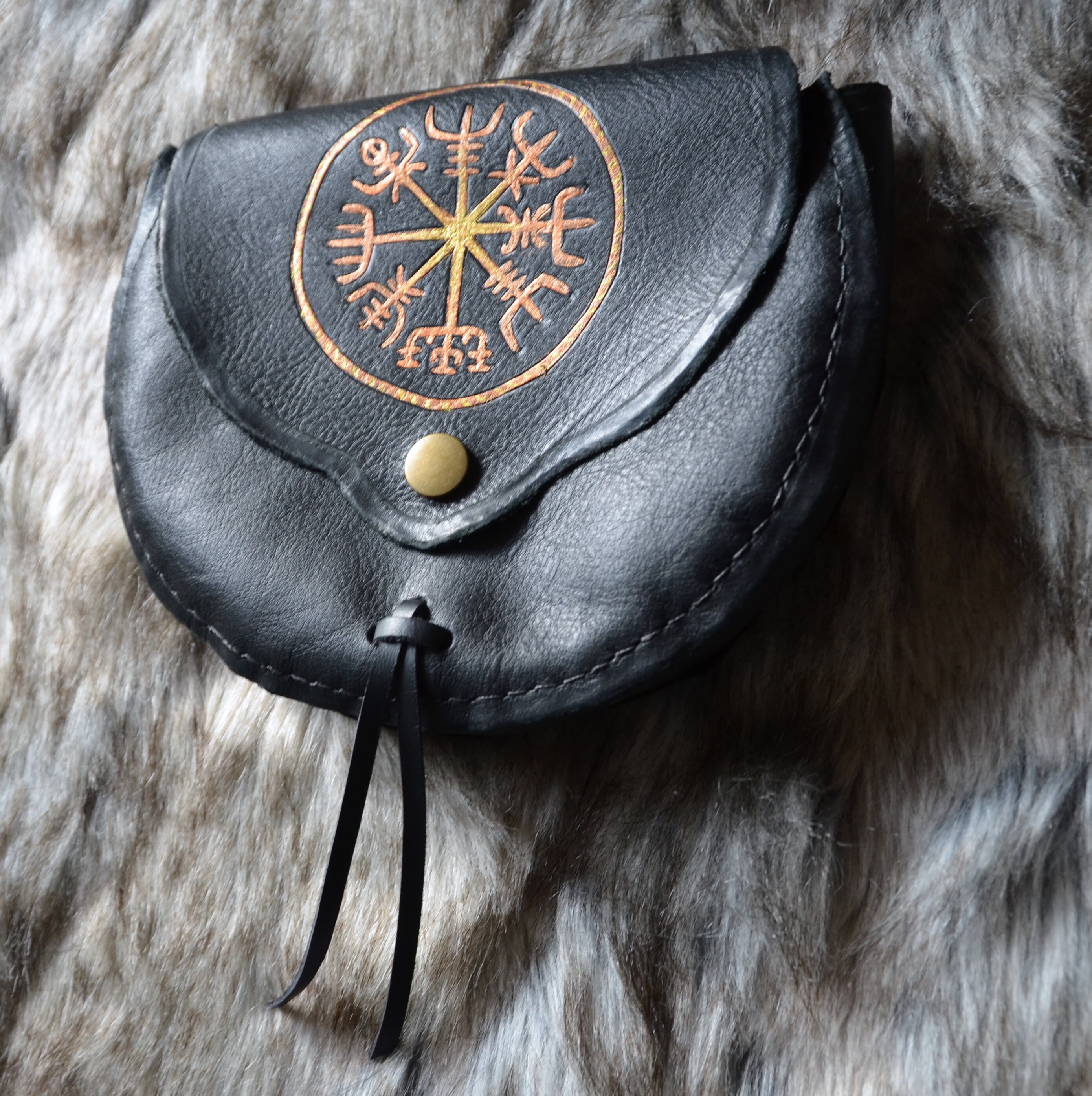 Norse/viking Compass/vegvisir Handmade Carved and Painted Veg-tan ...
