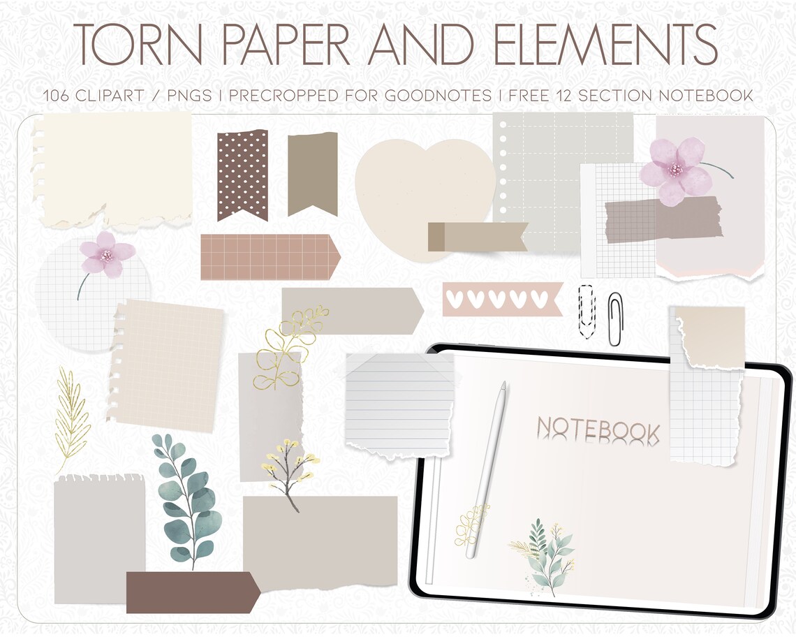 Torn Paper and Elements Digital for Goodnotes Notability - Etsy