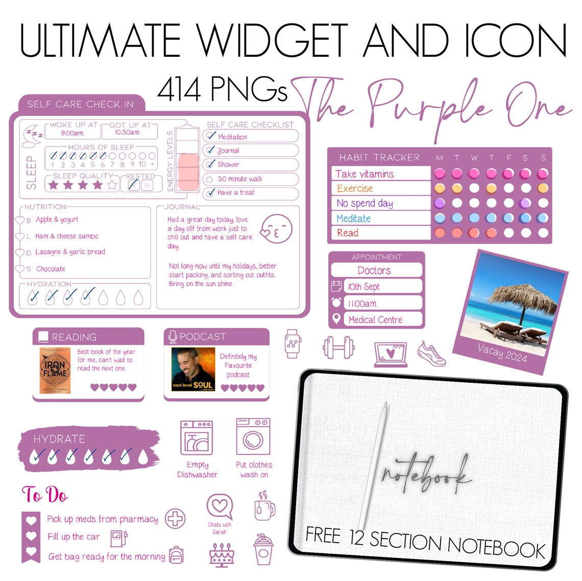 Planner Widgets and Icons | the Purple One | Digital for Goodnotes ...