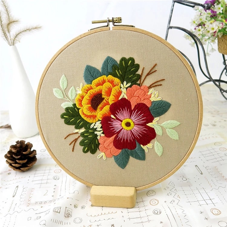 Floral Embroidery Craft Kit With a Beautiful Floral Pattern - Etsy