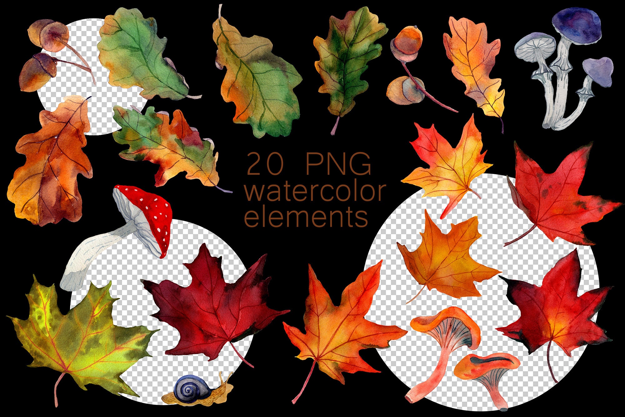 Lush Foliage Watercolor Clipart, 20 PNG Clipart Design Elements, Autumn ...