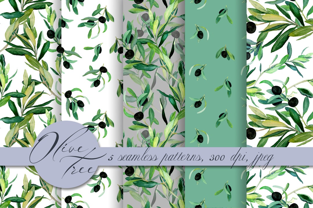 Watercolor Olive Tree Digital Paper, Green Olive Branch Seamless ...