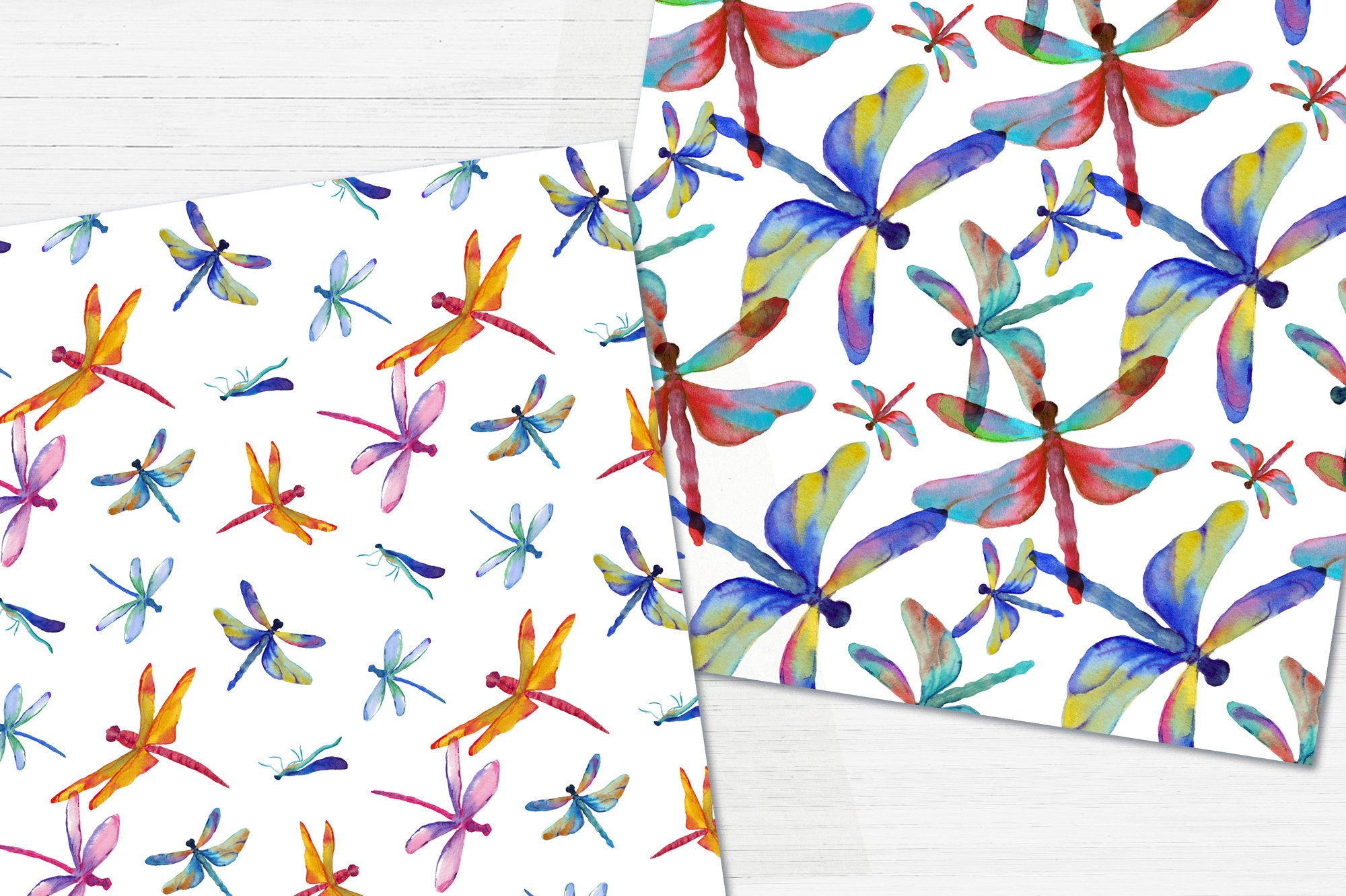 Watercolor Dragonflies Digital Paper/ Handpainted Dragonfly Printable ...
