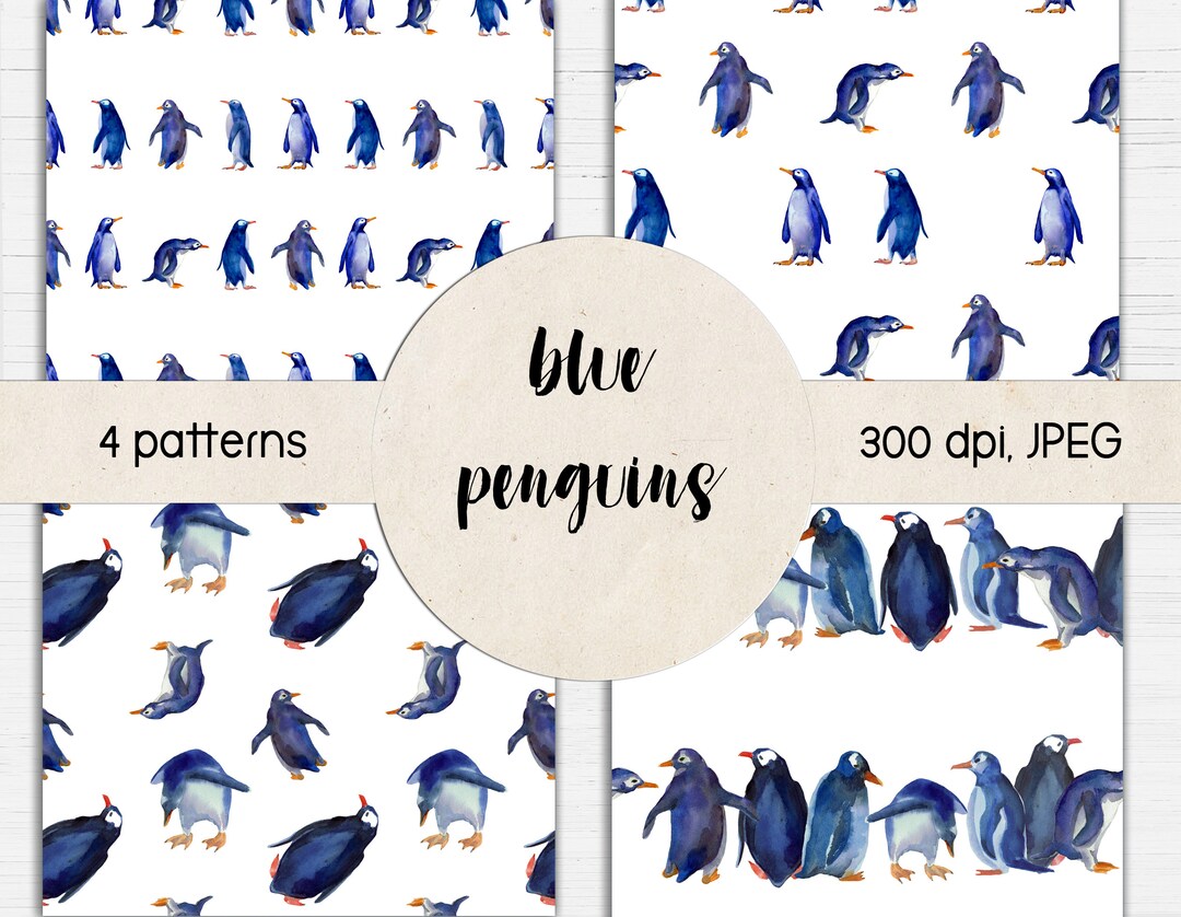 Penguin Digital Paper Pack / Watercolor Handpainted Animals Seamless ...