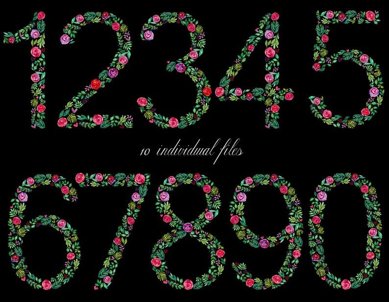 Watercolor Numbers Clipart, Flower Number, Girl's Birthday, Nursery ...