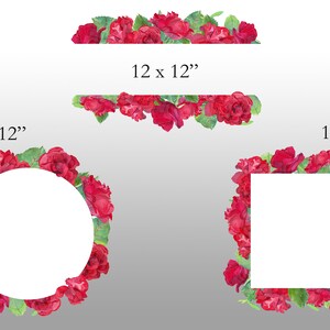 Classic Red Roses Watercolor Frames Clipart, Red Rose Wreath, Floral ...