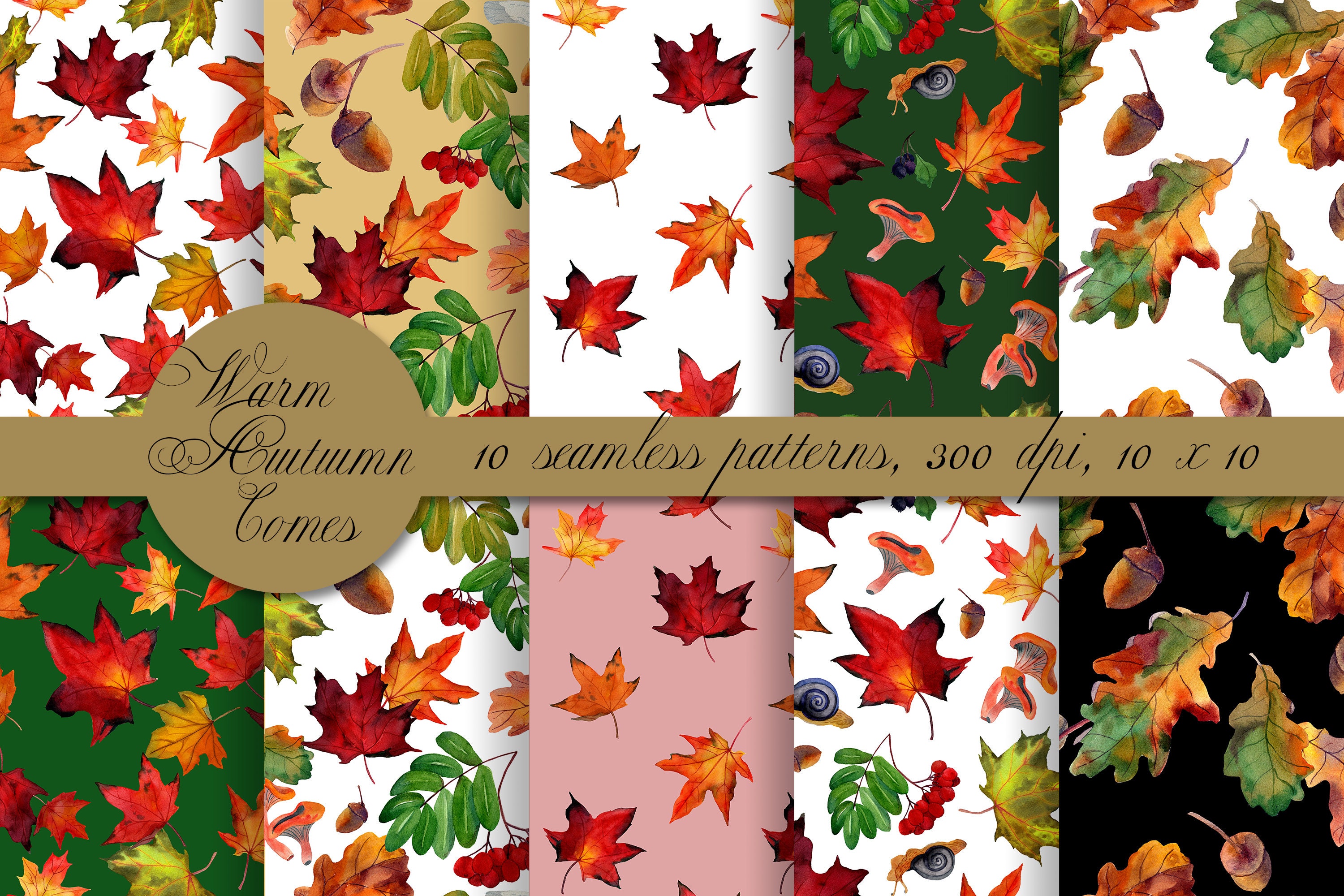 Watercolor Autumn Digital Paper Pack/ Seamless Patterns With Autumn ...