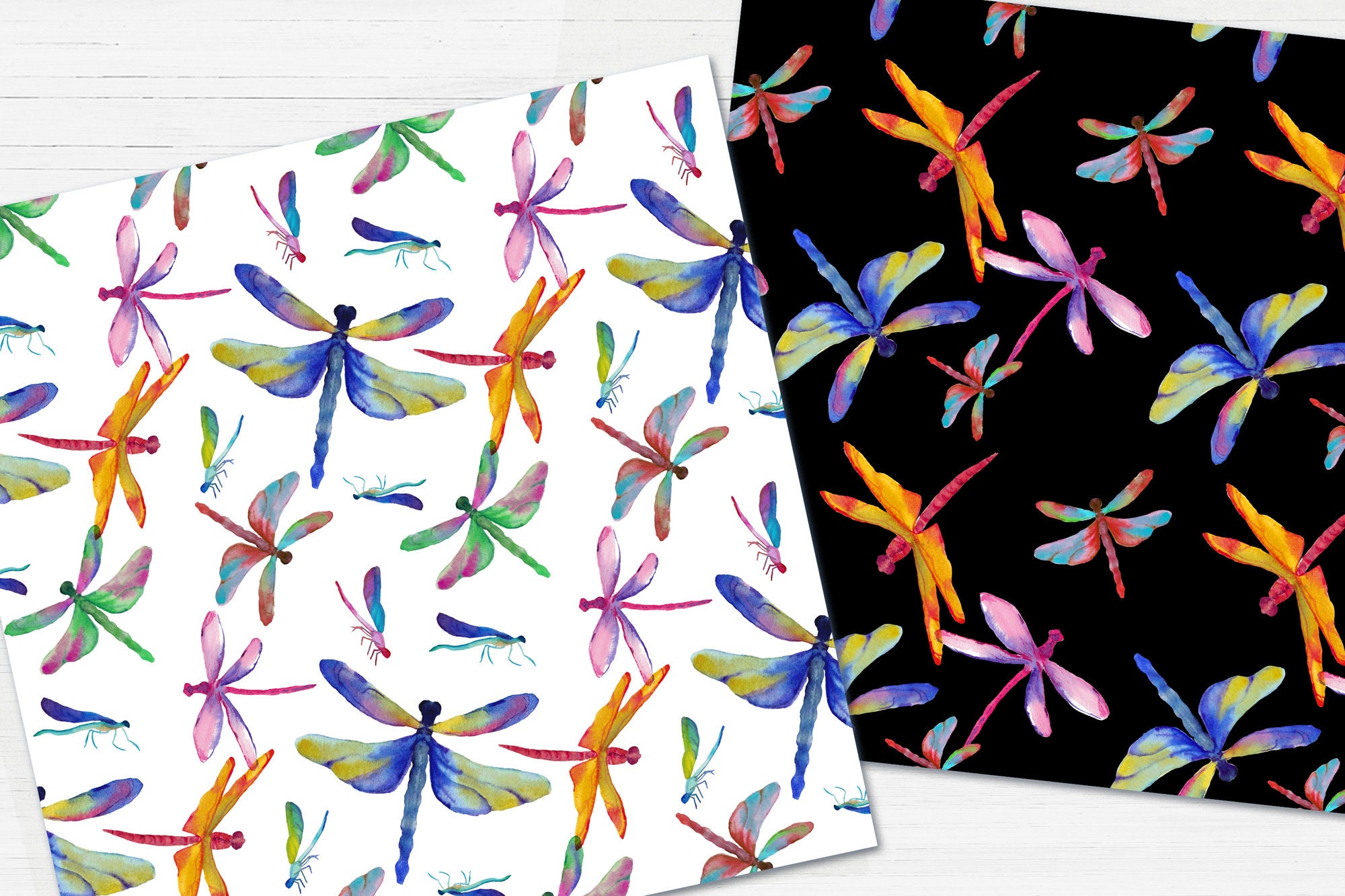 Watercolor Dragonflies Digital Paper/ Handpainted Dragonfly Printable ...