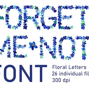 Watercolor Floral Alphabet Clipart, Forget-me-not Letters, Floral Type ...