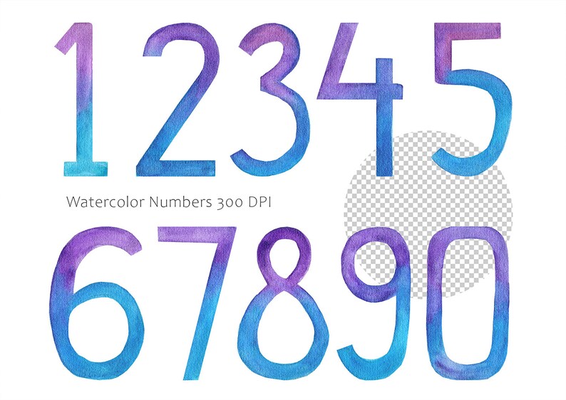 Prediseñadas de números decorativos de acuarela, decoración de ...