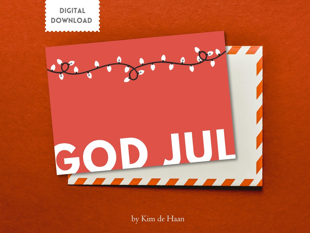 God Jul 5x7 Card Multilingual Printable Christmas Swedish Merry ...