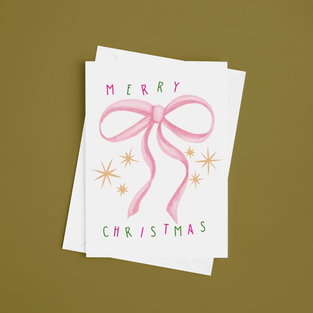 Pink Bow Merry Christmas Greeting Card Pack | Pink Bow Christmas Cards ...
