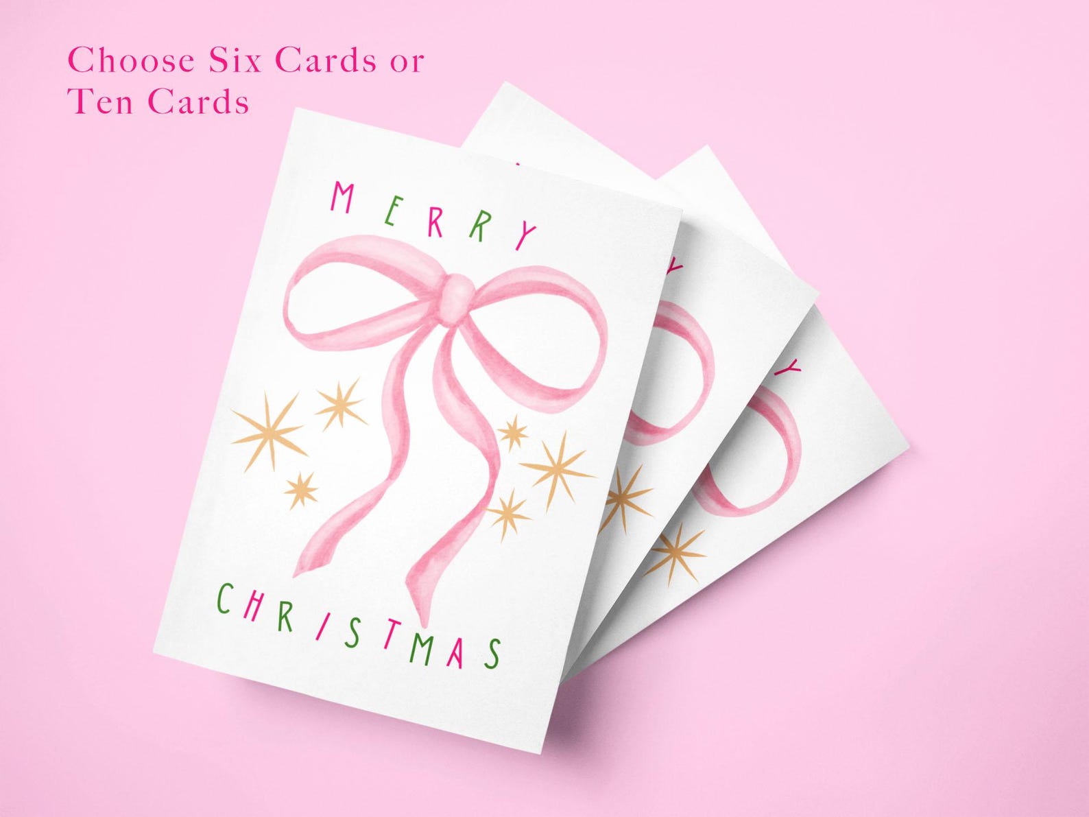 Pink Bow Merry Christmas Greeting Card Pack | Pink Bow Christmas Cards ...