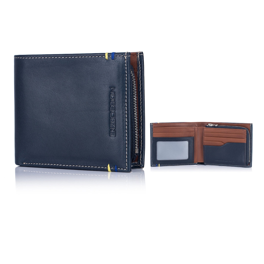 ENZODESIGN, Italian Leather Wallet, Zip Coin Compartment, Mens Wallet ...