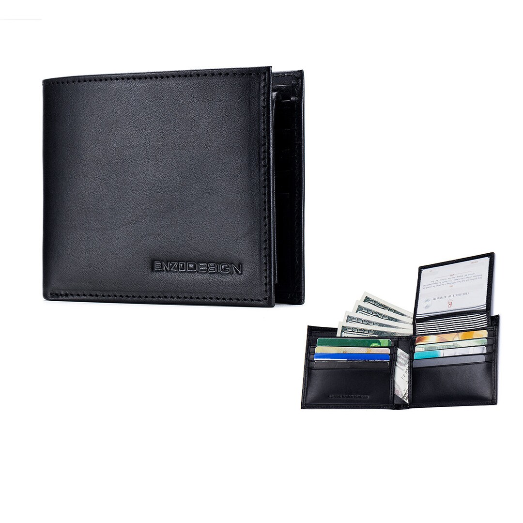 ENZODESIGN, Italian Leather, Slim Bifold Wallet, 8 Card Slots, Flip ...