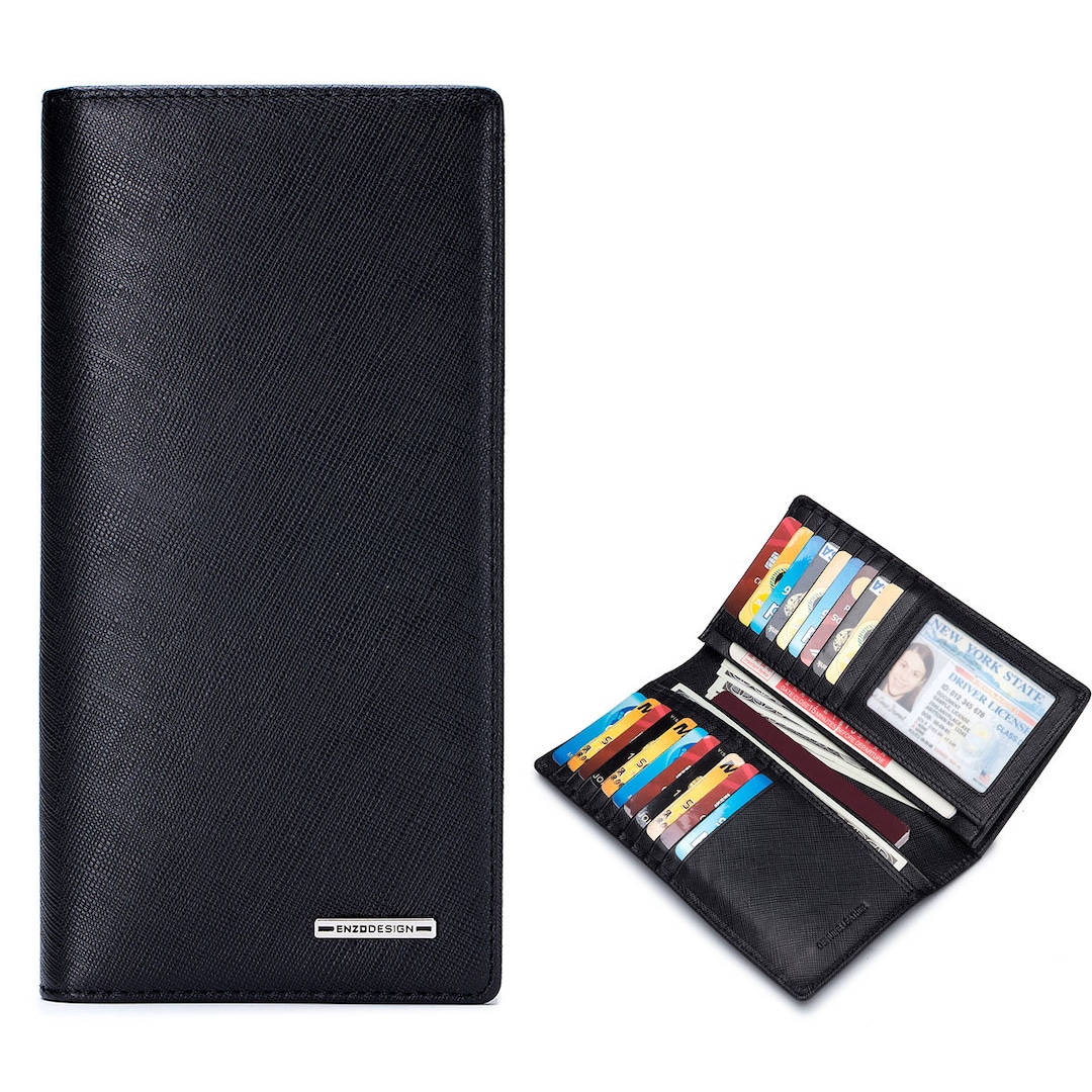 ENZODESIGN, Leather Long ID Wallet, Leather Wallet, Wallet for Men, Men ...