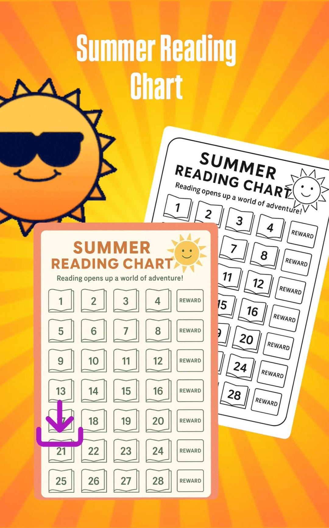 Summer Reading Chart for Kids: Printable Book Tracker With Rewards (PDF ...