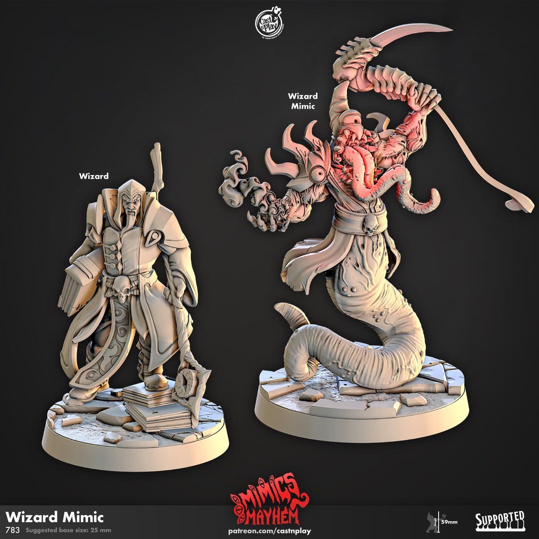 Wizard Mimic Paintable Miniature Collection 3D Printed With Plant Based ...