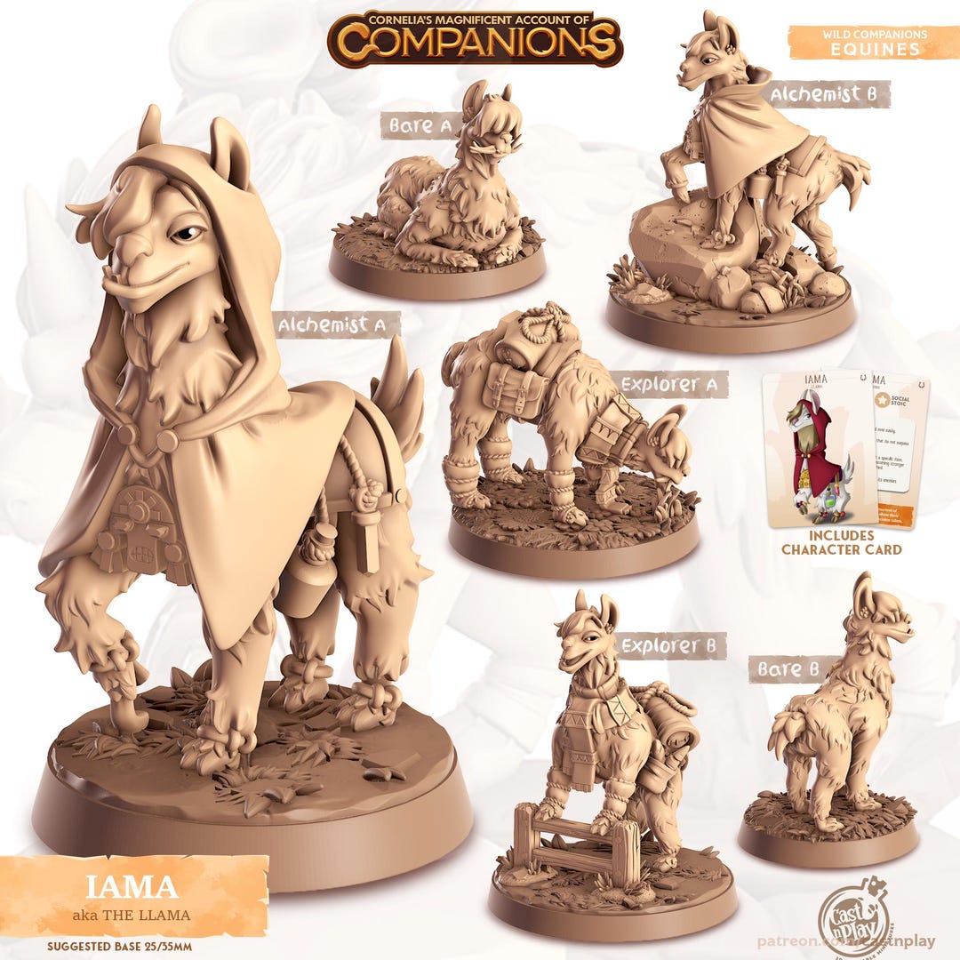 Llama Companion Iama the Llama Paintable Miniature 3D Printed With ...