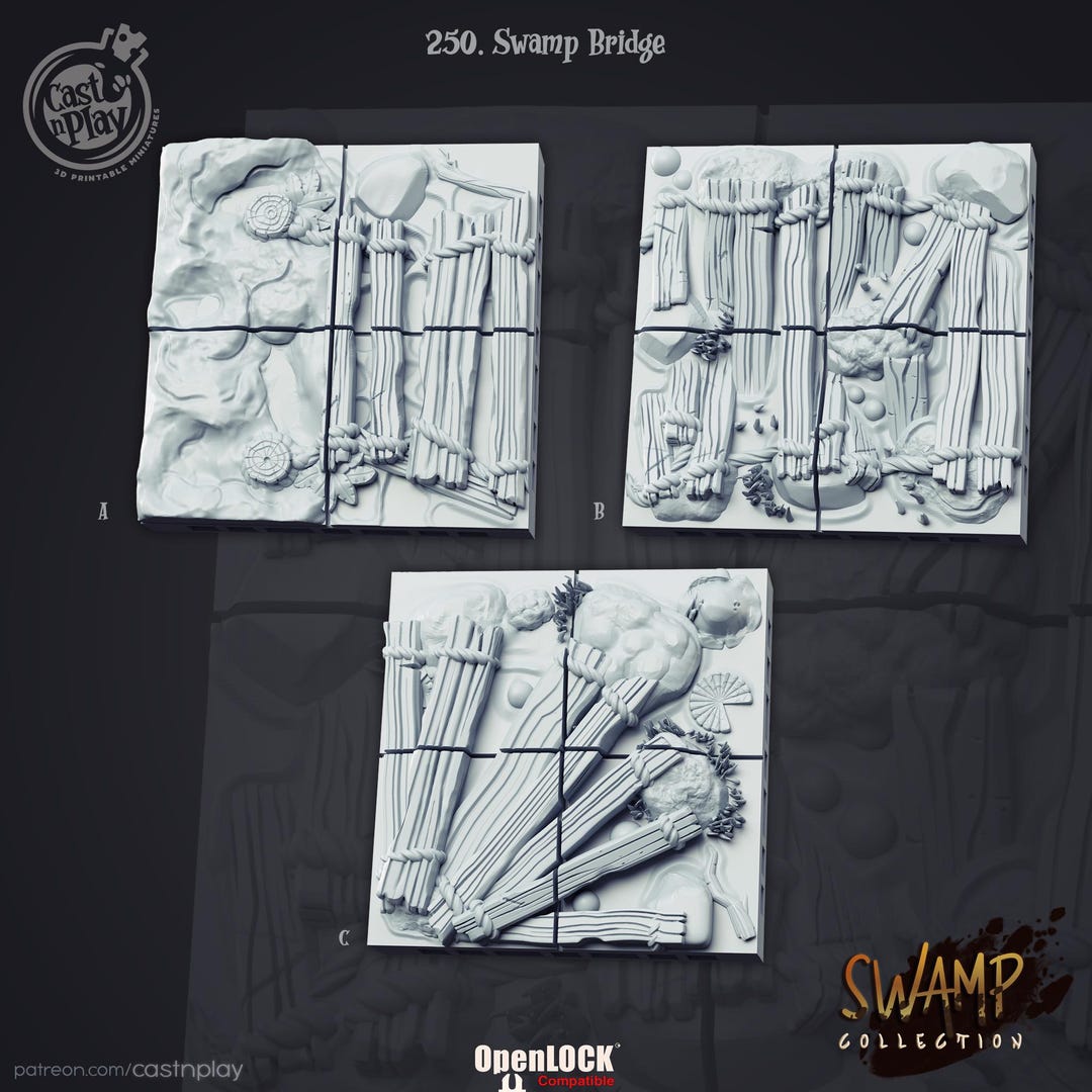 Modular Swamp Bridge Lake River Tiles Paintable 3D Printed With Plant ...