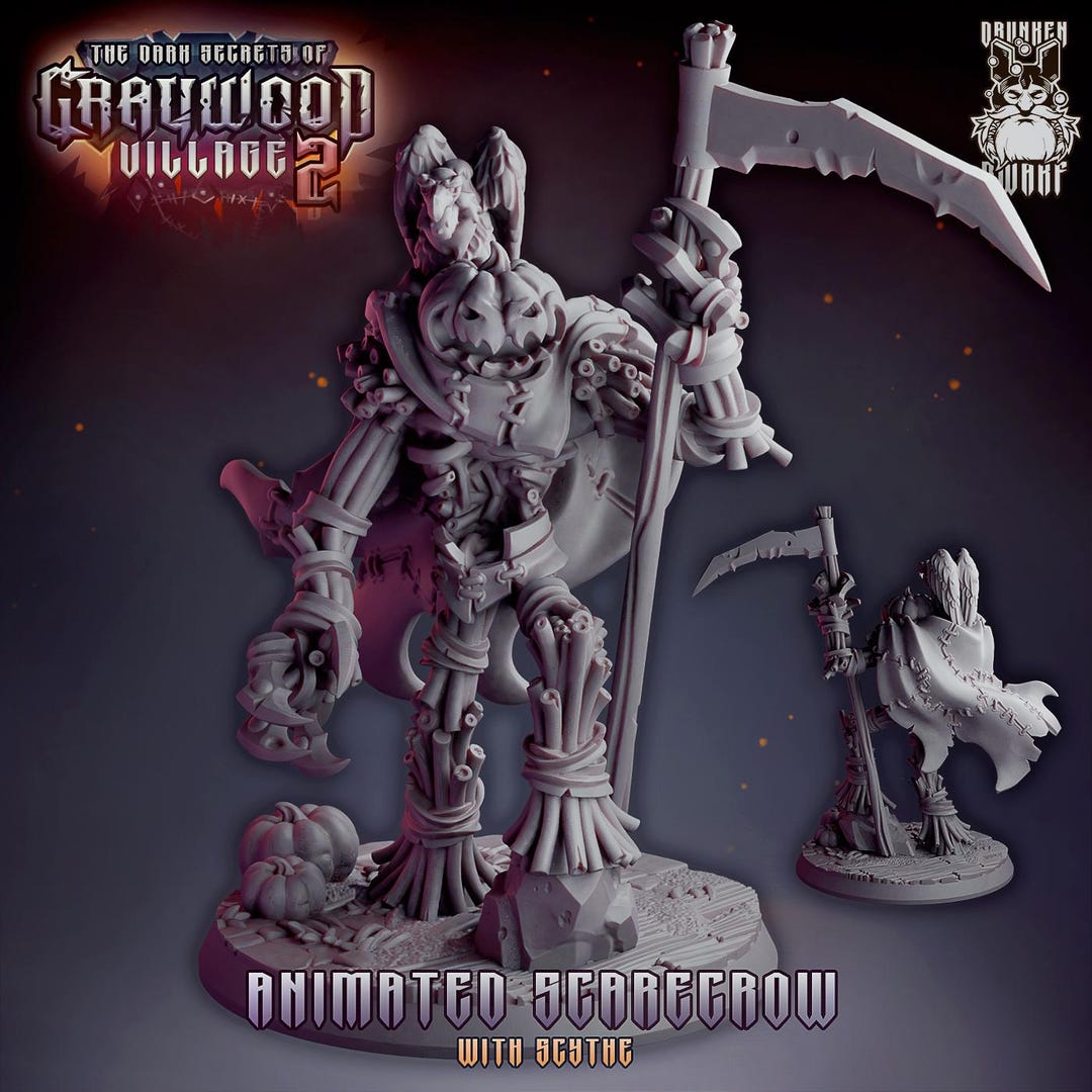 Animated Scarecrow Miniature With Scythe Paintable - Etsy