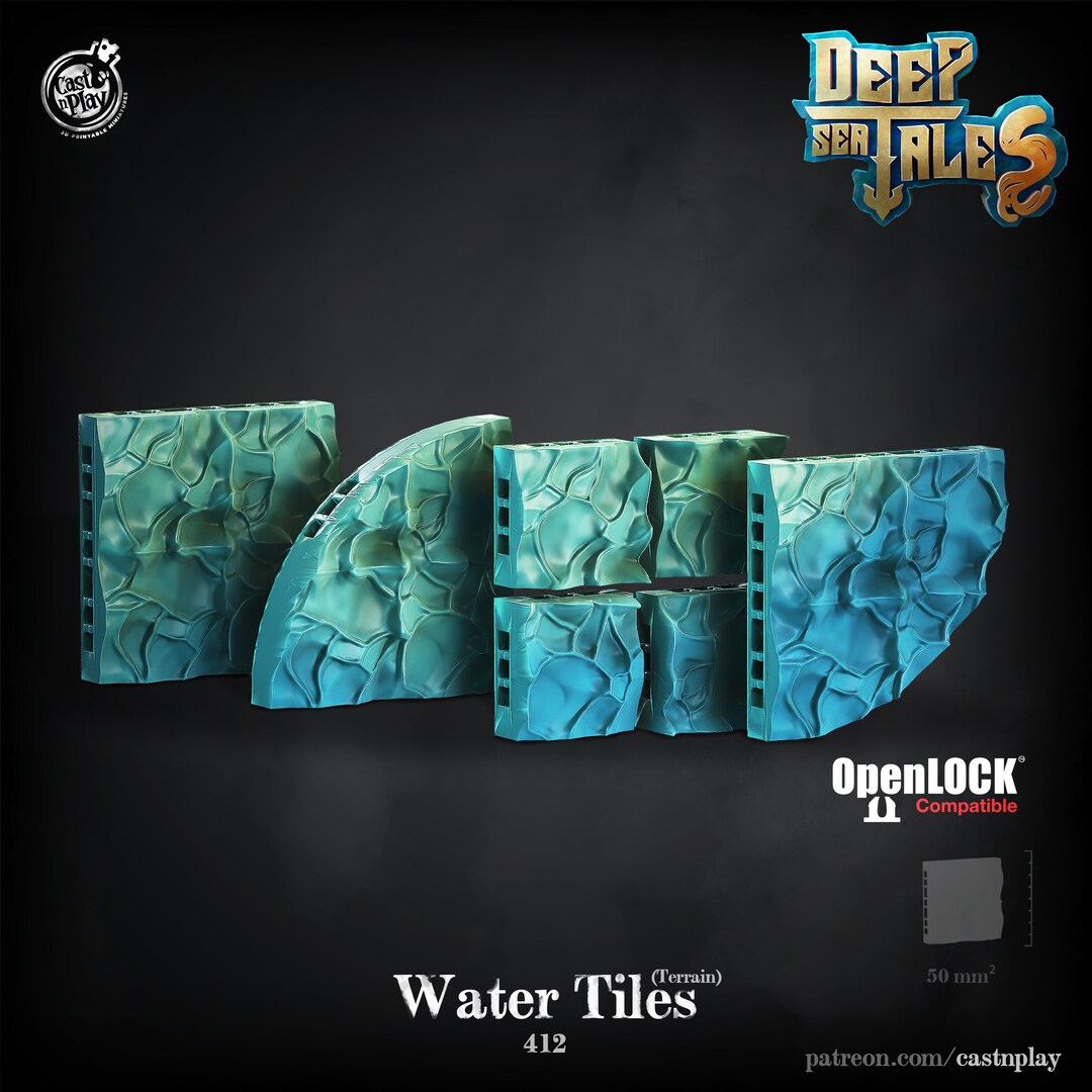 Modular Deep Sea Ocean Water Tiles Available in Aqua Blue Paintable 3D ...