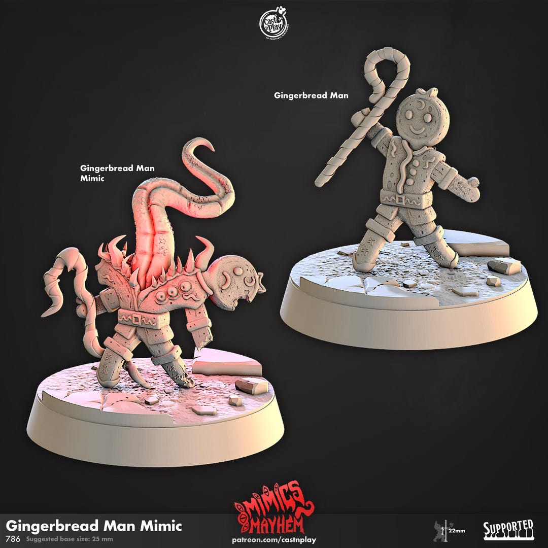 Gingerbread Man Mimic Monster Paintable Miniature Collection 3D Printed ...