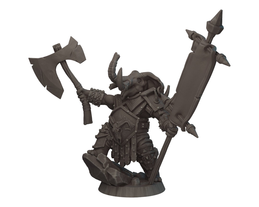 Loxodon Commander Banner Carrier Elephant Axe Wielder Warrior Paintable ...