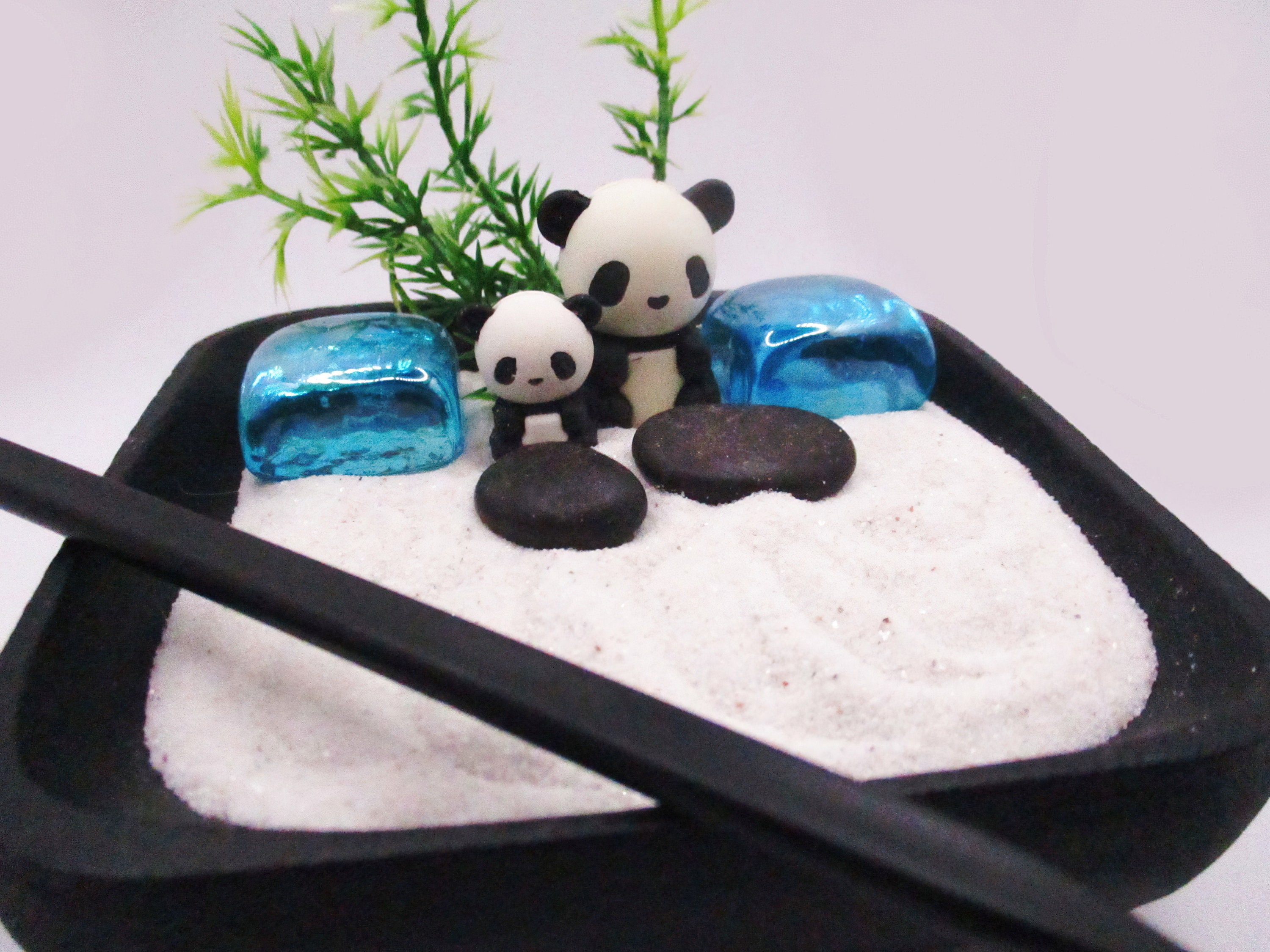 Panda Acacia Zen Garden Kit / Desk and Cubicle Accessory - Etsy
