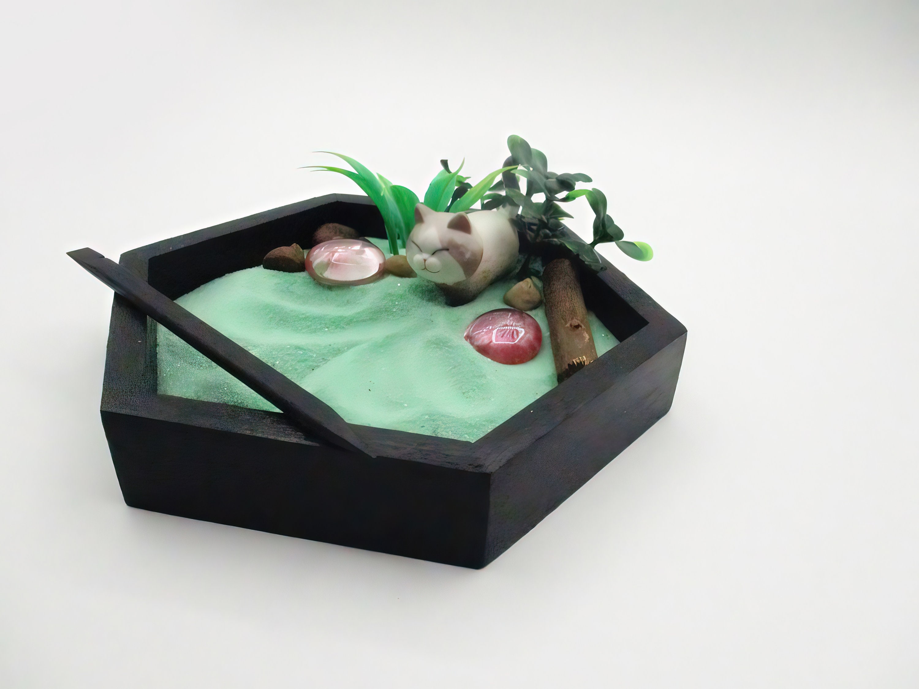 Cool Cat Zen Garden With Green Sand and Nature Scene. READY TO - Etsy