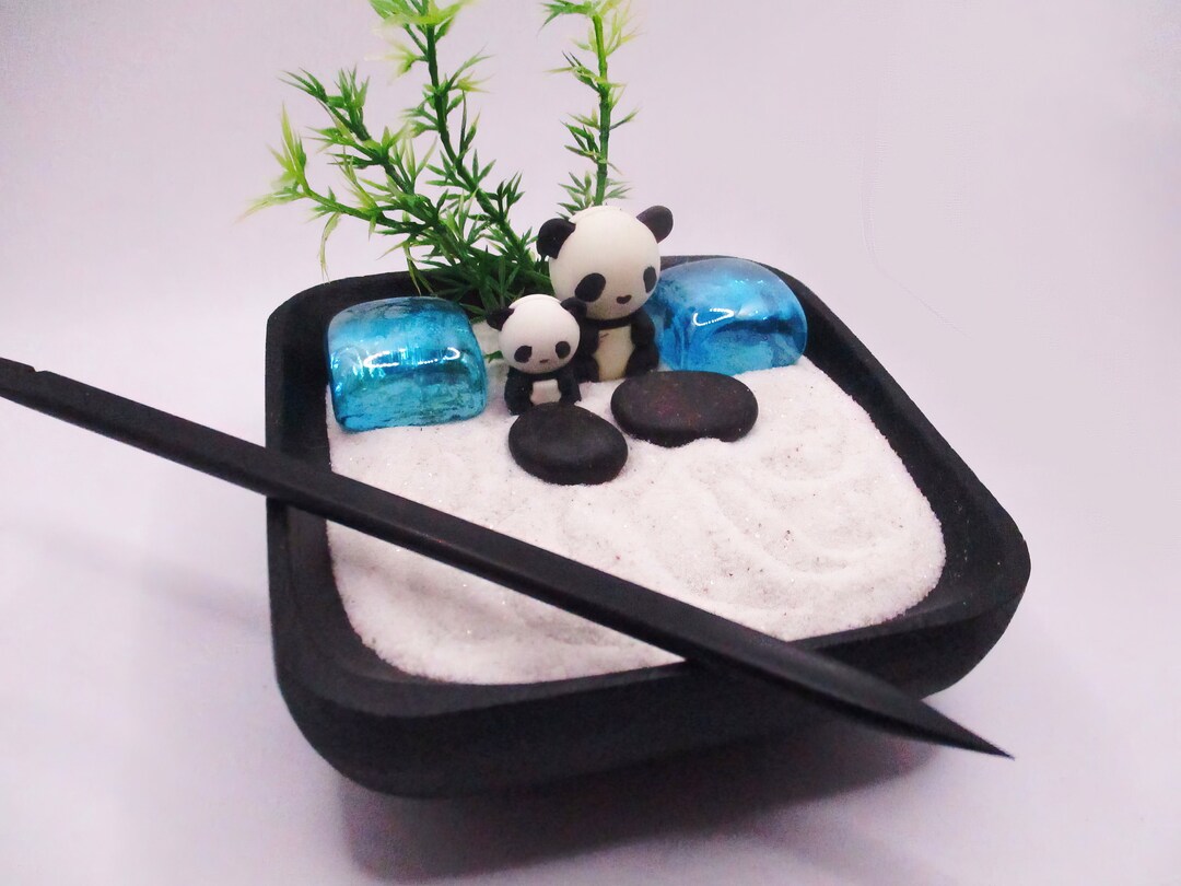 Panda Acacia Zen Garden Kit / Desk and Cubicle Accessory, Gift, Stress ...