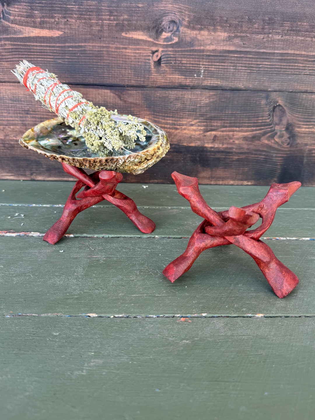 Wooden Tripod Stand, Smudging, Abalone Shell Holder, Sage Stand, Sphere ...