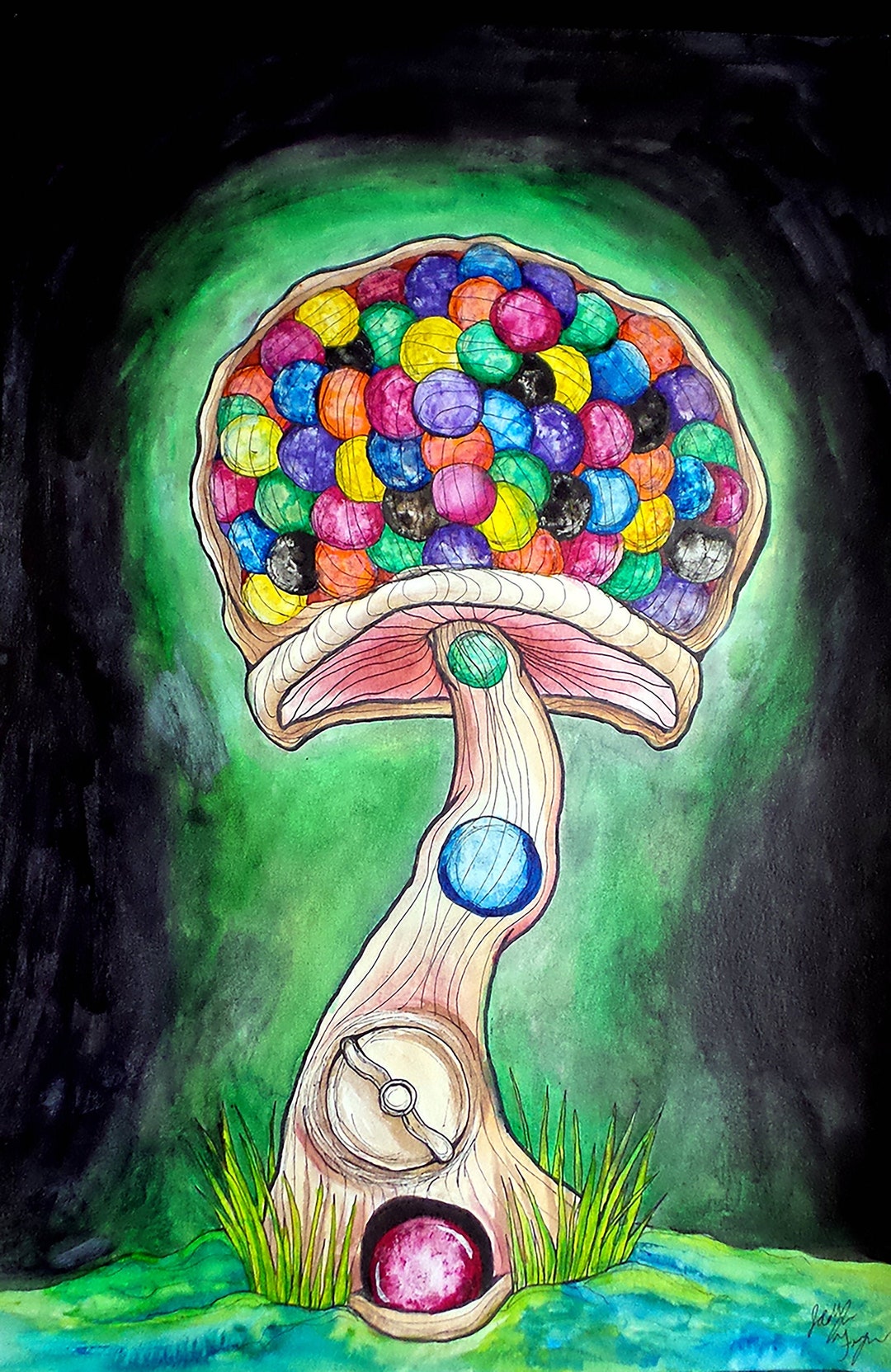 Trippy Mushroom Gumball Machine Illustration Print - Etsy