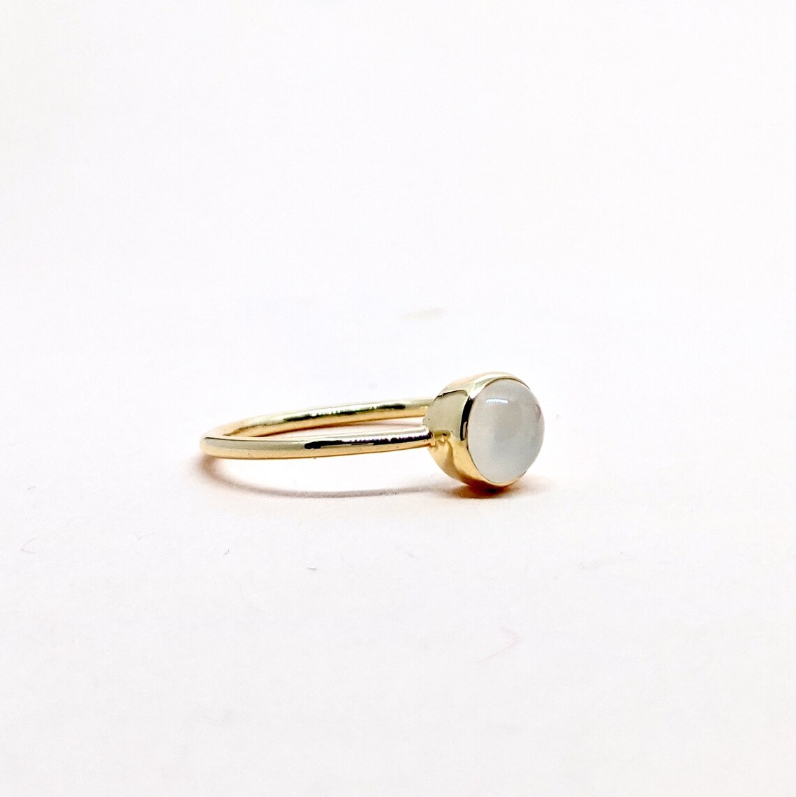 14k Gold Moonstone Ring Round Stone Ring Bezel Set Ring Minimalist Ring ...