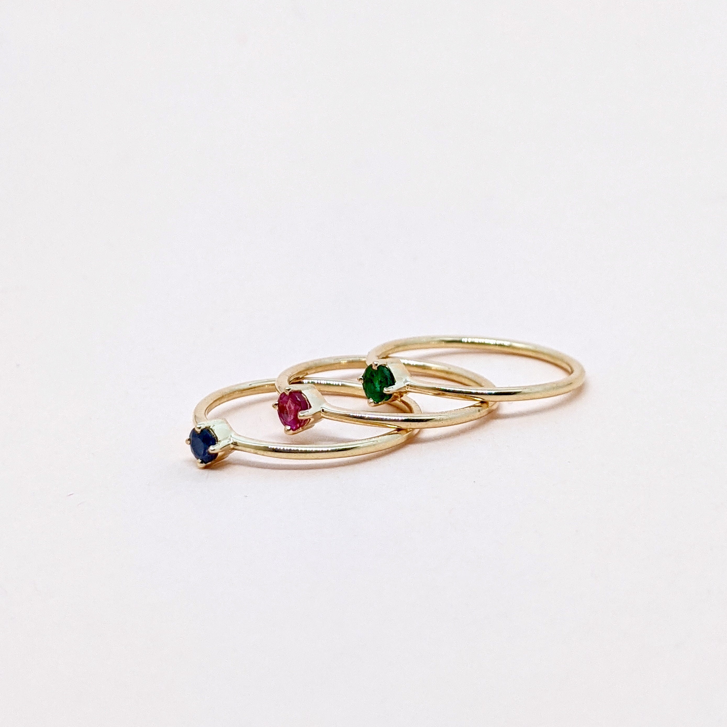 14k Gold Ruby, Emerald, Sapphire Stackable Ring Minimal Gold Ring Set ...