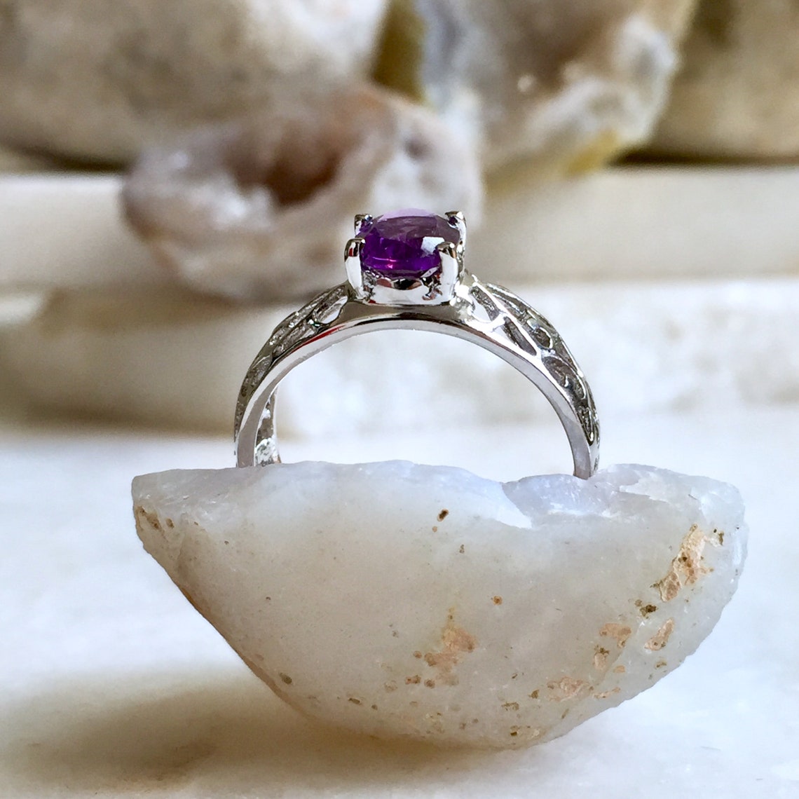 Natural Amethyst Semi Precious Gemstone Ring Sterling Silver - Etsy