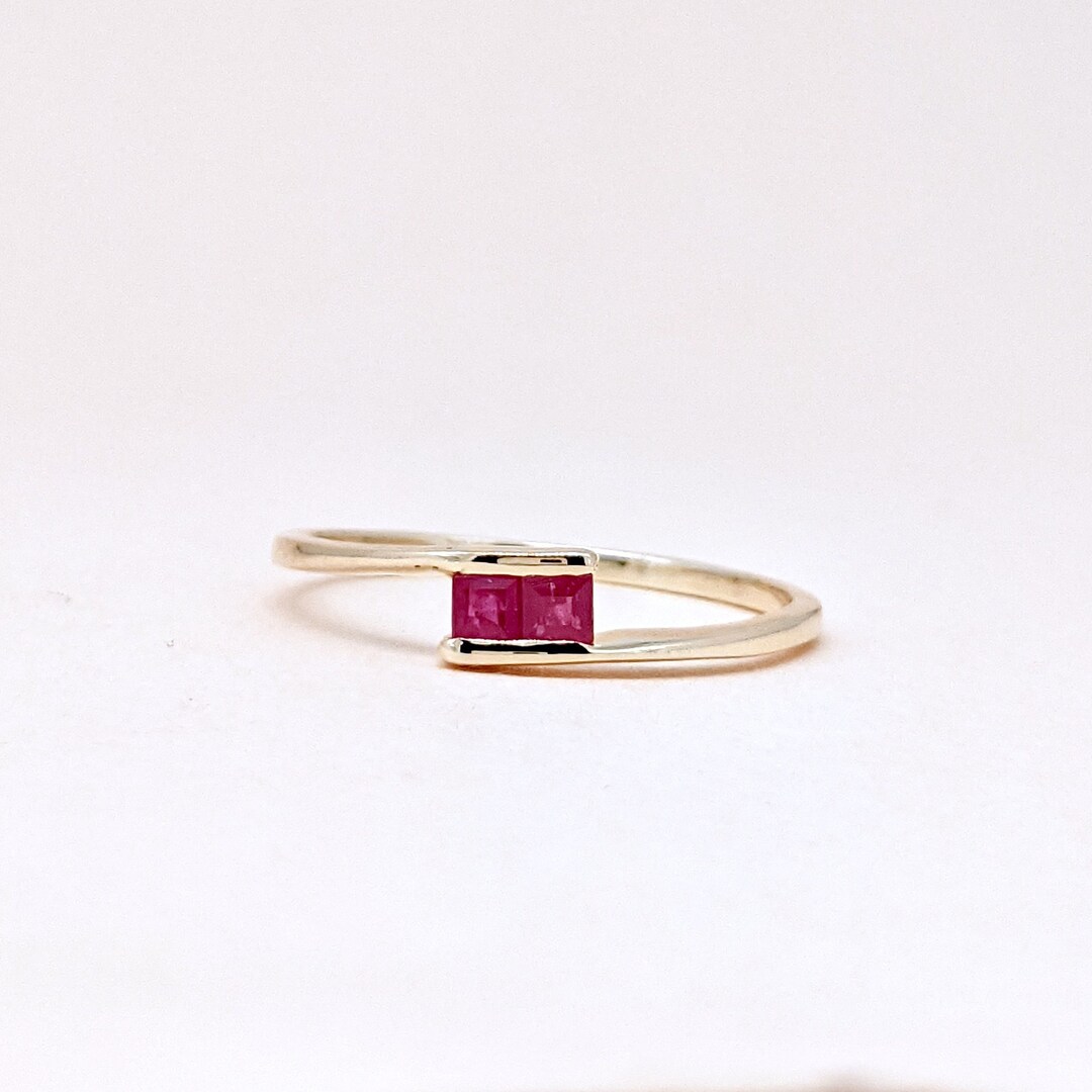 14k Gold Ruby Ring Ruby Baguette Ring Stackable Ring Art Deco Ring Dainty Ring Solid Gold Ring ...