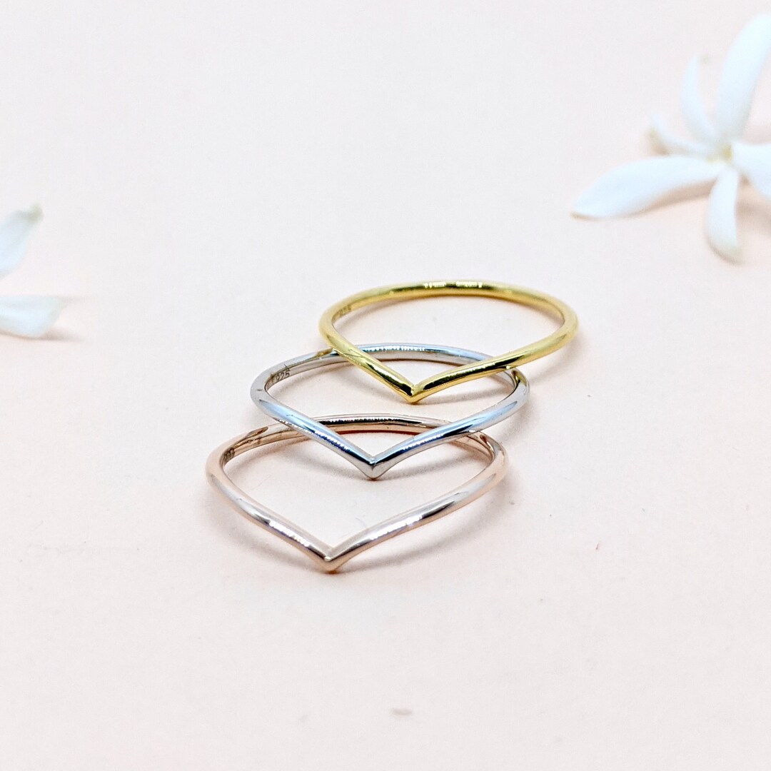 Chevron Stackable Ring Set Gold Bands Dainty V Ring Set Stacking Bands ...