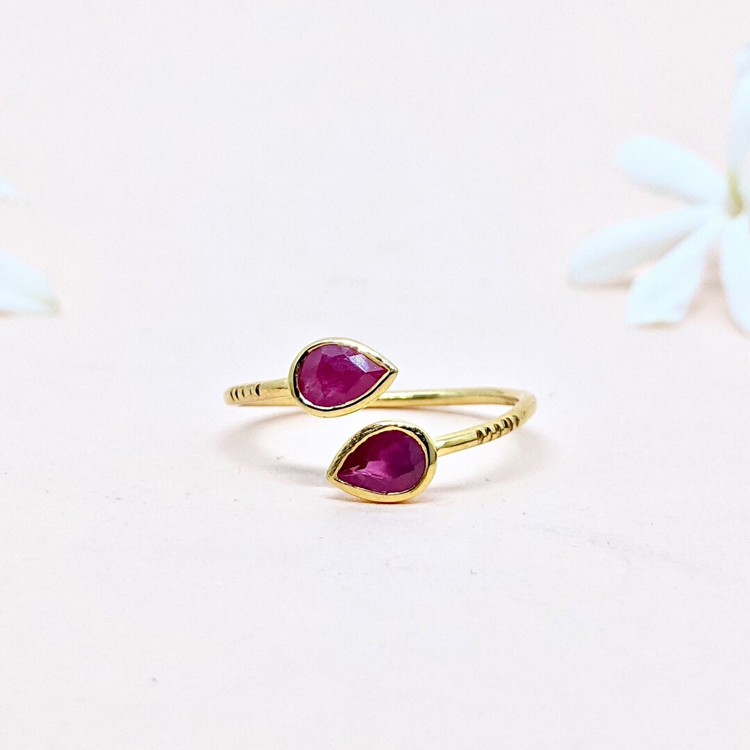 14k Gold Ruby Ring Open Cuff Gold Ring Art Deco Ring Leaf Fine Ruby ...