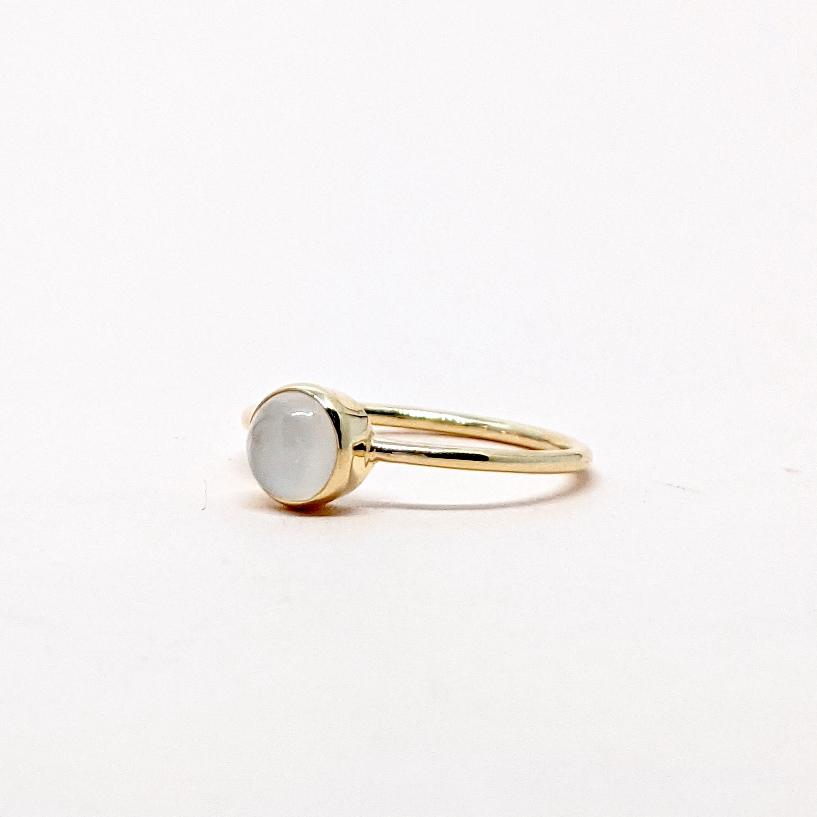 14k Gold Moonstone Ring Round Stone Ring Bezel Set Ring Minimalist Ring ...